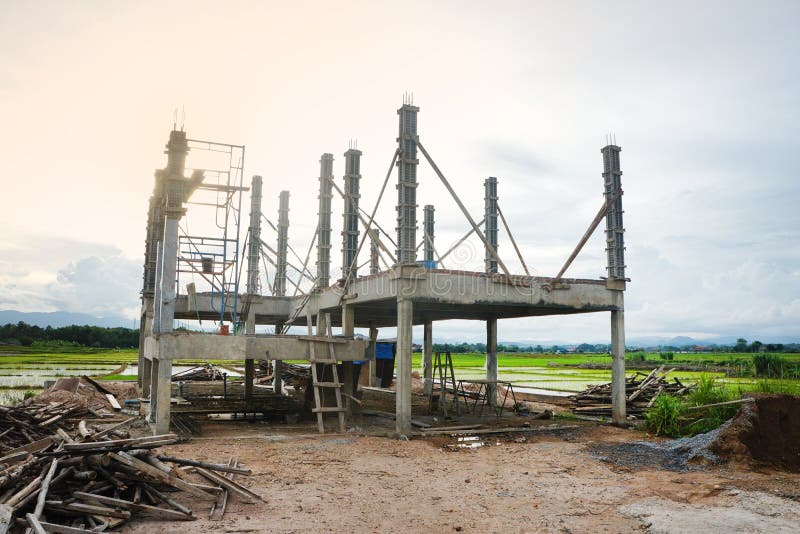 The Concrete Column is on the Second Floor of a Building. Construction ...
