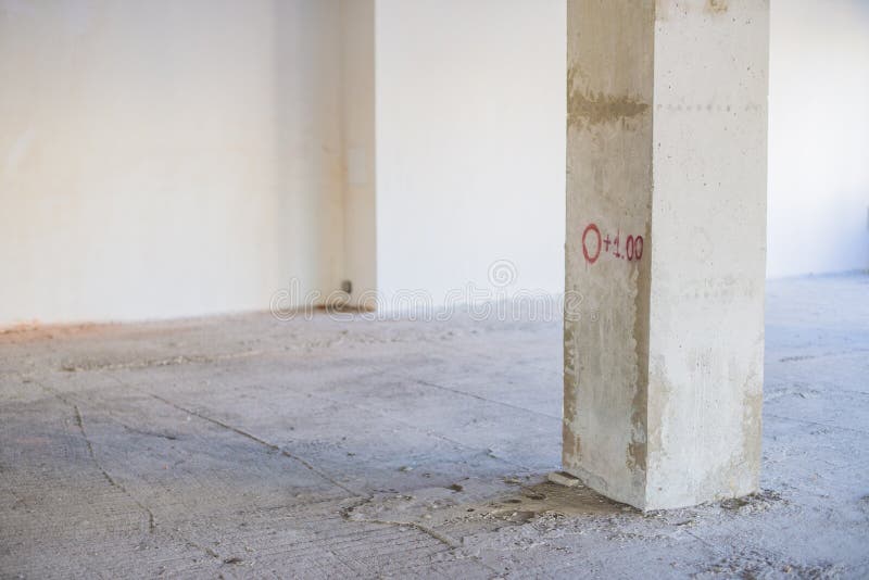 Concrete Column in Unfinished Interior Under Construction Stock Photo ...