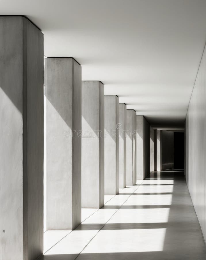 Concrete Columns Cast Shadows in an Architectural Passageway. Stock ...