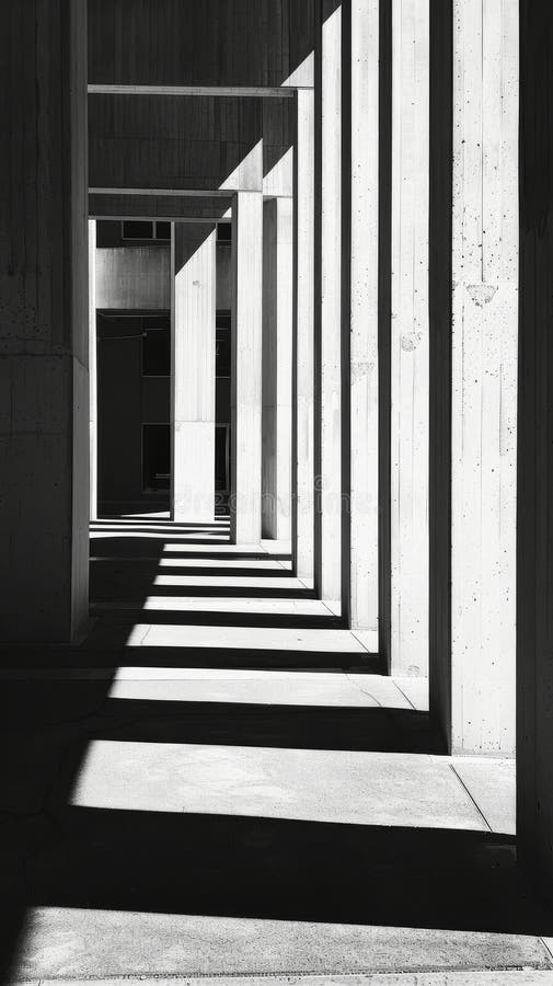 Concrete Columns Casting Shadows in Architectural Space Stock Photo ...