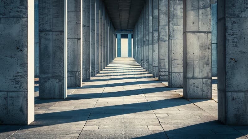 Concrete Columns Forming Symmetric Corridor Architecture, Perspective ...