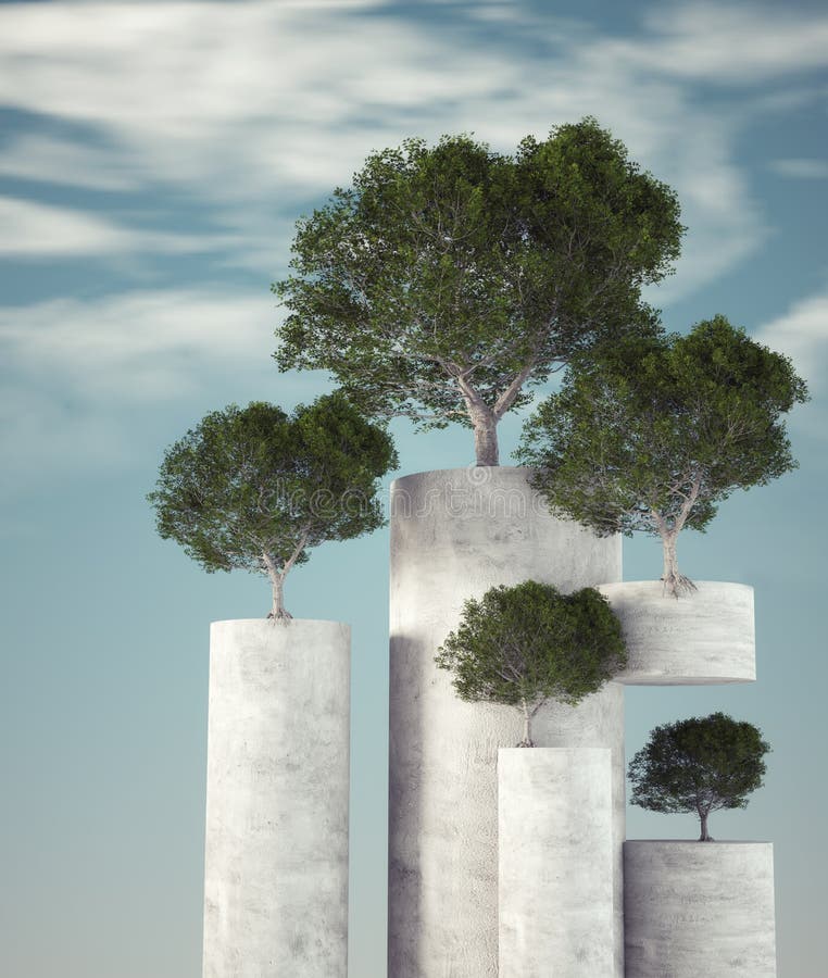 Concrete Columns with Trees Stock Illustration - Illustration of ...