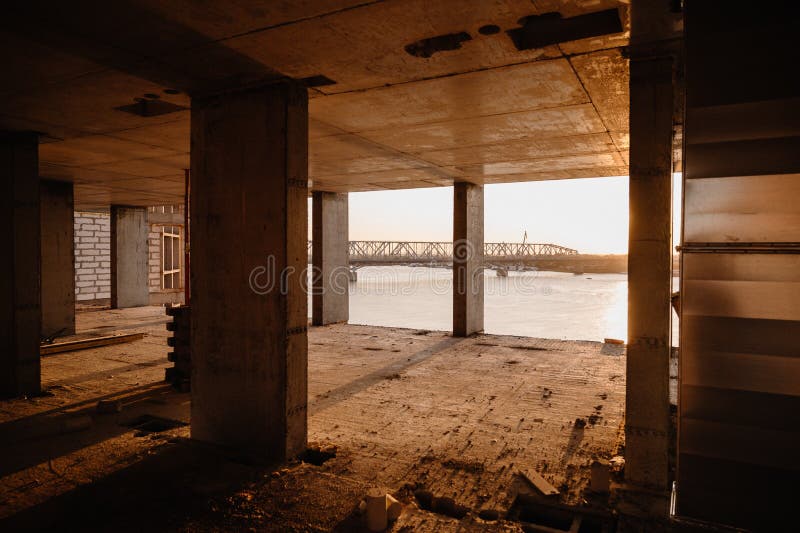 Interior Construction of Housing Project with Drywall Installed and ...