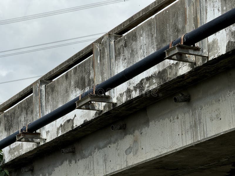 Concrete Construction with a Large Concrete Bridge Stock Image - Image ...