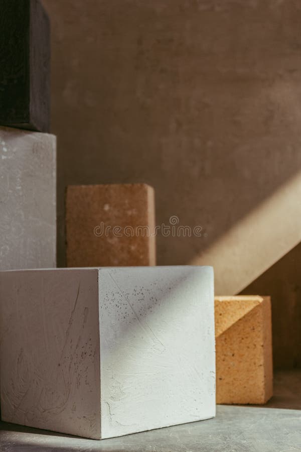 Concrete Cube Near Wall Background Texture. Abstract Art or ...