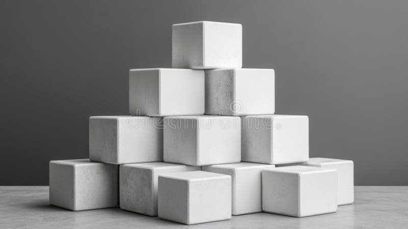 Concrete Cube Pyramid - a Minimalist Composition of White Cubes Against ...