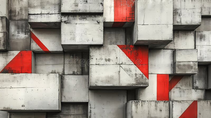 Concrete Cube Wall Showing Red Stripes Forming Abstract Geometric ...