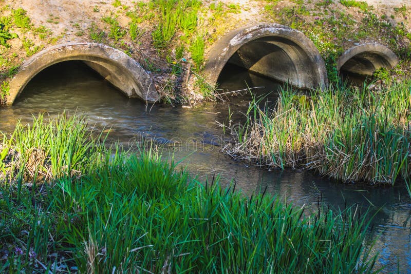 Concrete Culvert Pipe Hole System Draining Sewage Water. Environmental ...