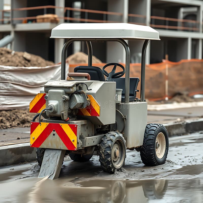 A Concrete Curb Machine Moving Slowly with Wet Concrete Pouring Out at ...