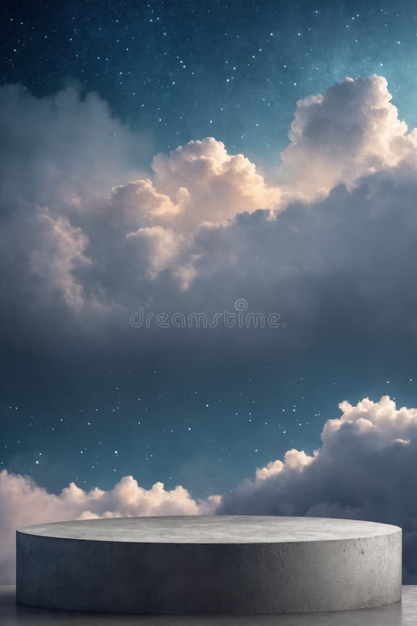 Concrete Cylinder Platform Against Night Sky with Clouds and Stars ...