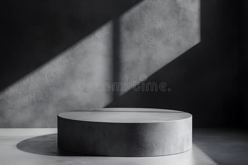 Concrete Cylindrical Platform in a Dark Room with Sunlight Stock ...