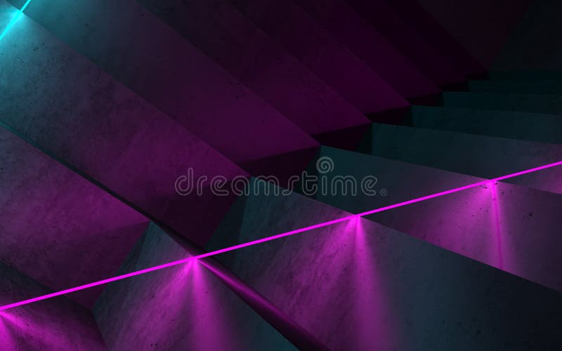 Concrete 3d Stairs and Neon Lights, 3d Stock Illustration ...