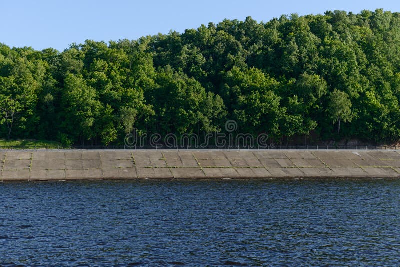 Concrete Dam on the River Bank Stock Photo - Image of horizontal ...