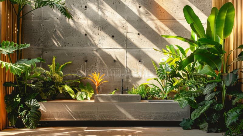 Concrete Display Stand with Greenery Stock Image - Image of modern ...