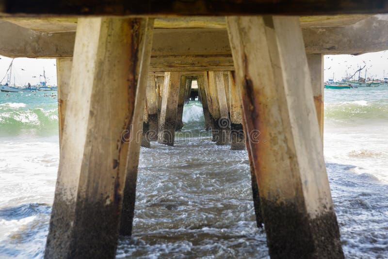 Concrete Dock and Ocean Behind with Boats. Stock Photo - Image of boats ...