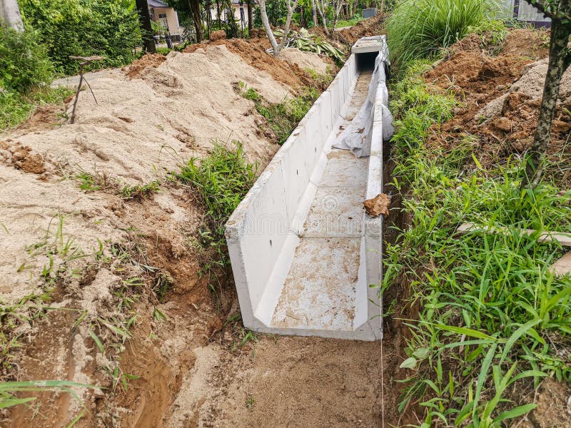 Concrete Drain Installation Work for Local Facilities Stock Image ...