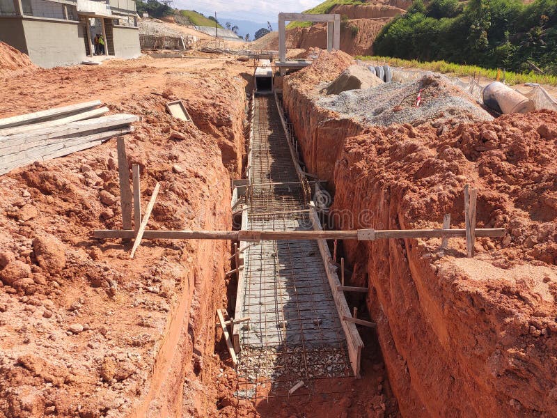 Concrete Drain Under Construction at the Construction Site. Editorial ...