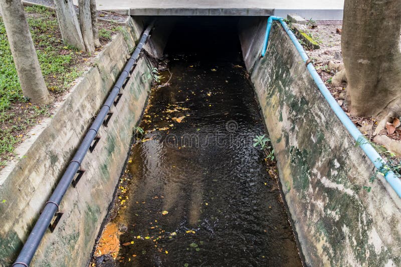 Concrete drainage canal stock image. Image of ditch, drain - 79226493