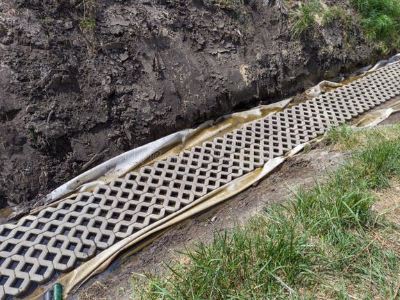 Concrete Drainage Ditch with Grass Stock Image - Image of soil ...