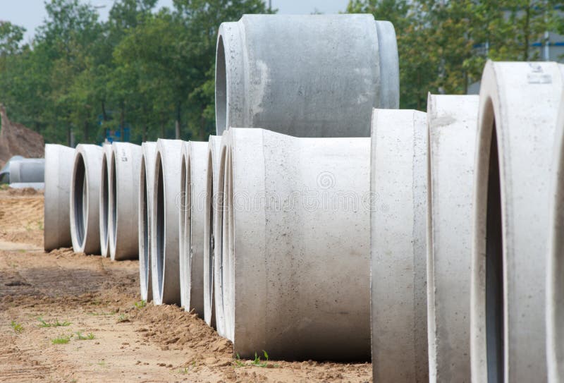 Concrete drainage pipes stock image. Image of pile, concrete - 20604531