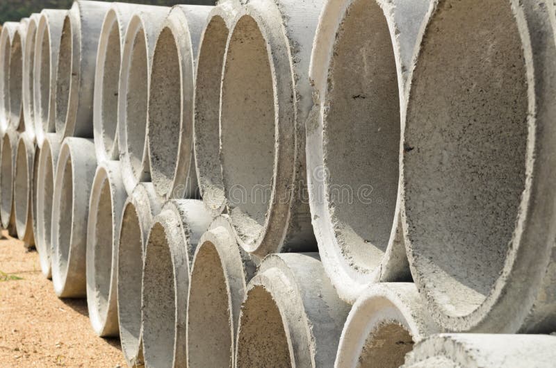 Concrete Drainage Pipes Stacked Stock Image - Image of development ...