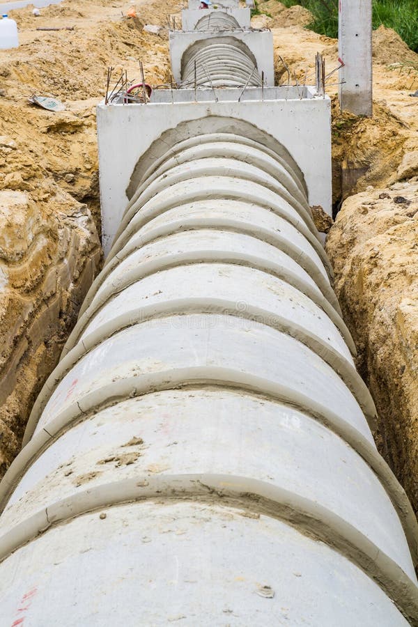 Concrete Drainage Tube at Construction Site Stock Photo - Image of ...