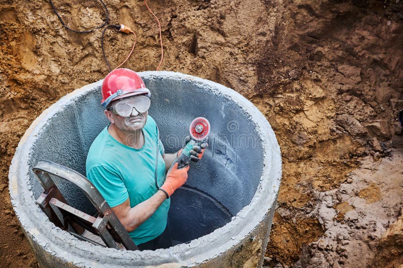 Concrete Dust Covered Safety Glasses on Construction Worker Holding an ...