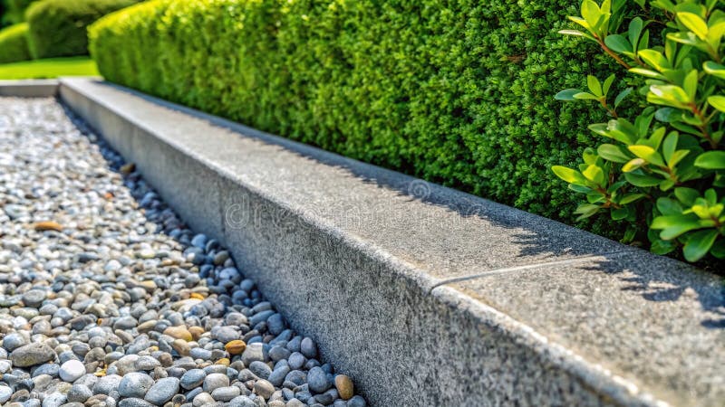 Textural Contrast: Concrete Edge Separating Shrub and Pebble ...