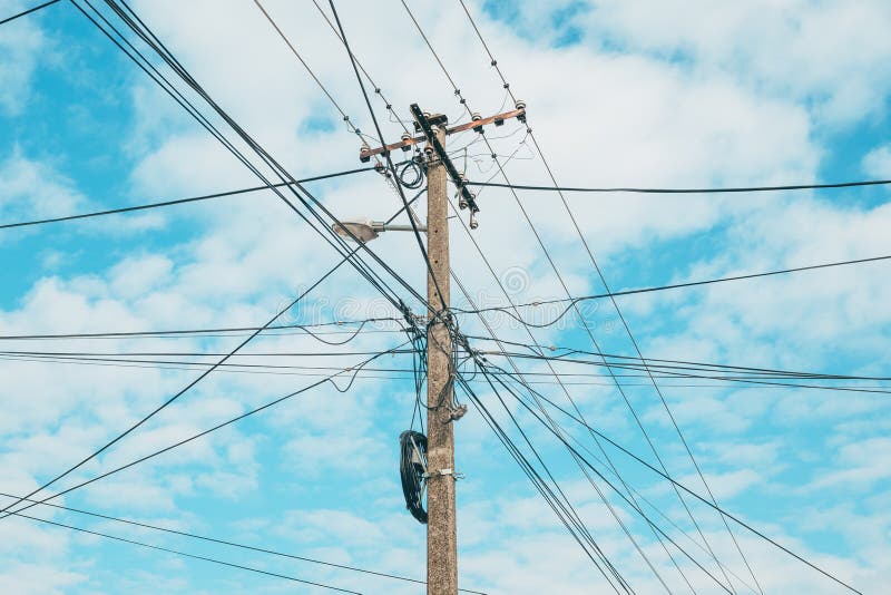 Concrete Electrical Post with Cables and Wires Spreading in All ...