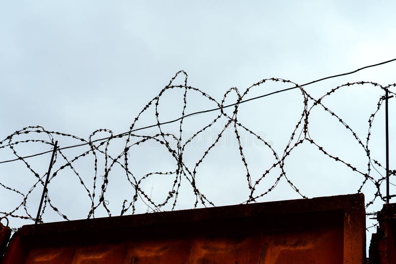 Concrete Fence with Barbed Wire, Fence of the Protected Object, Stock ...