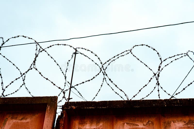 Concrete Fence with Barbed Wire, Fence of the Protected Object, Stock ...