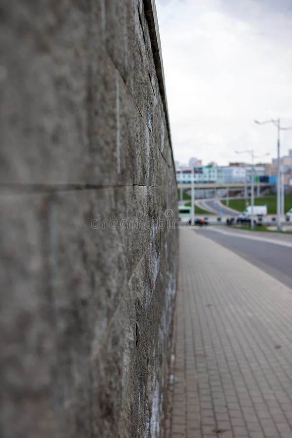 Concrete Fence by a Wide Road in the City Stock Image - Image of ...