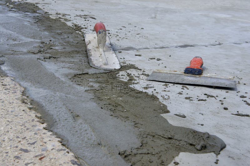 Hand Tools and Freshly Poured Concrete Stock Image - Image of trowel ...