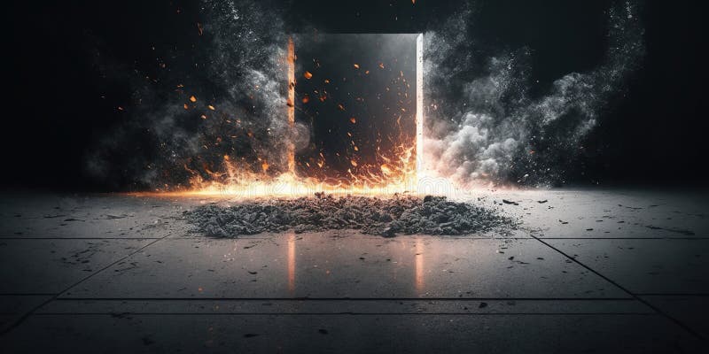 Concrete Floor and Smoke with Fire Sparks with Dark Background for ...