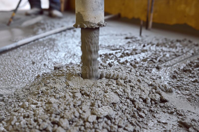 Concrete Flowing from Pump To Floor Area Stock Image - Image of pump ...