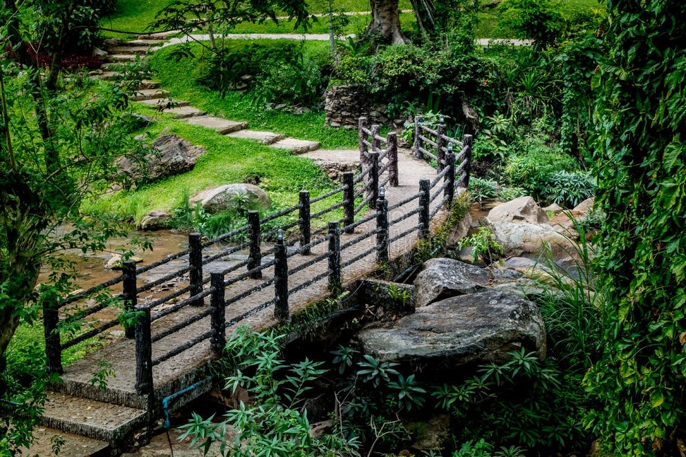 Concrete Footbridge Over the Stream Stock Image - Image of landscape ...