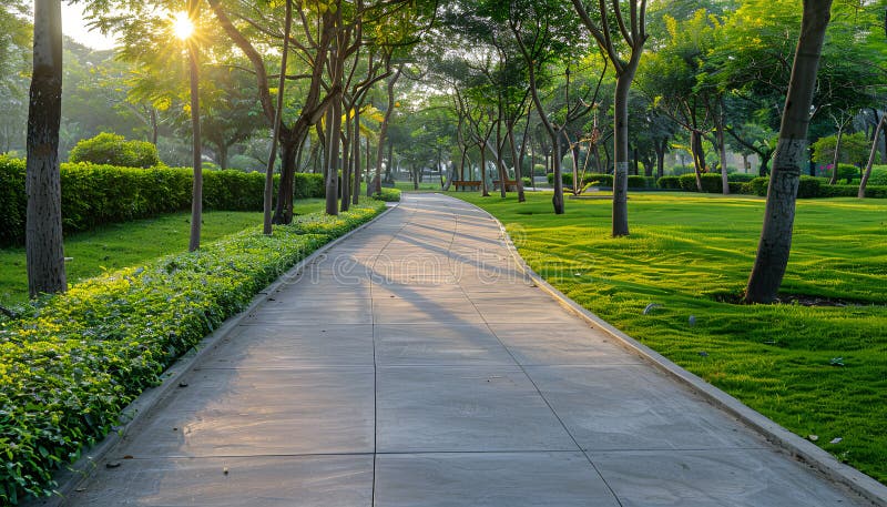 Concrete Footpath or Walkway at Outside of Park Stock Image - Image of ...