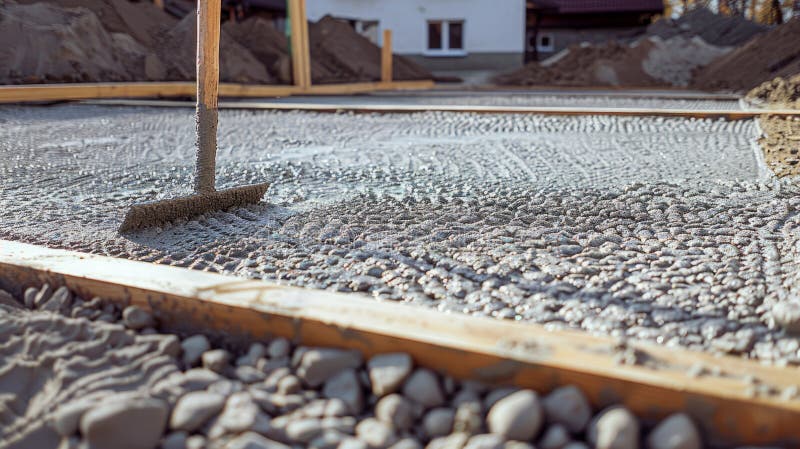 Concrete Foundation Being Poured at Construction Site Stock ...