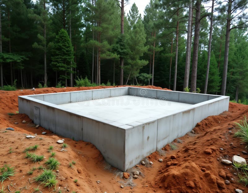 Concrete Foundation Construction Project. Construction Site in Forest ...