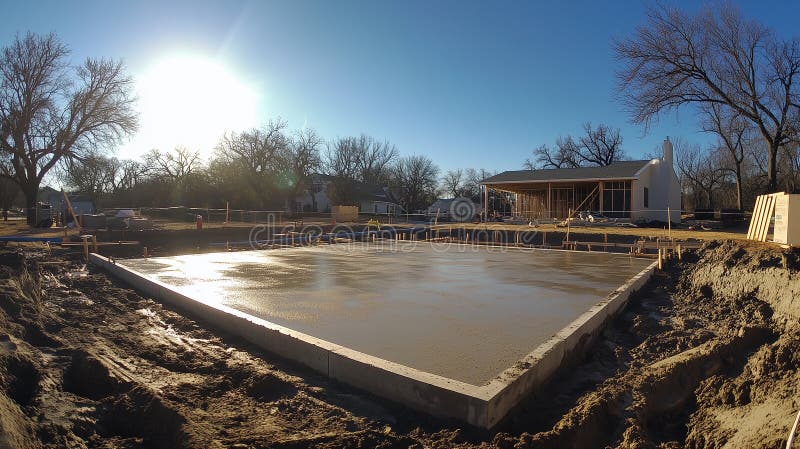 Concrete Foundation Freshly Poured, Forming a Smooth Rectangular Slab ...