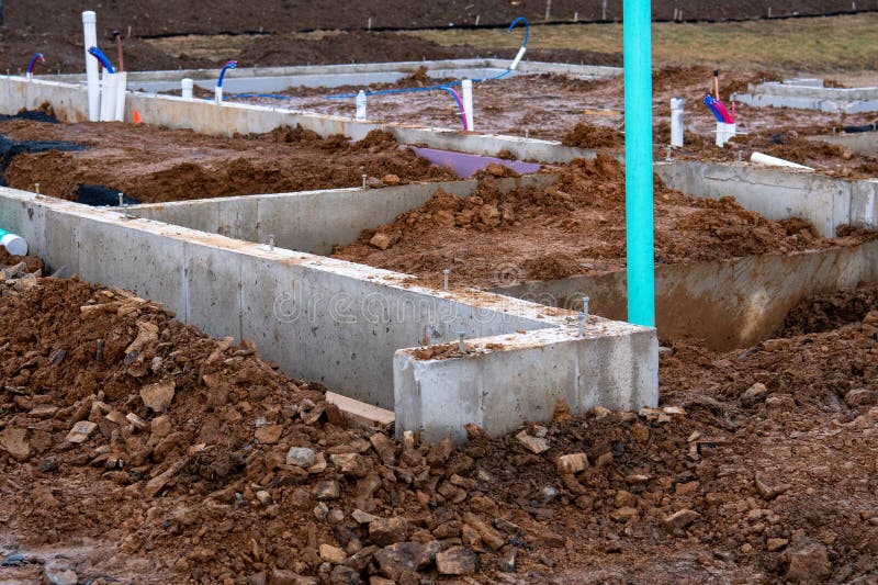 Concrete Foundation for a New House Stock Photo - Image of foundation ...