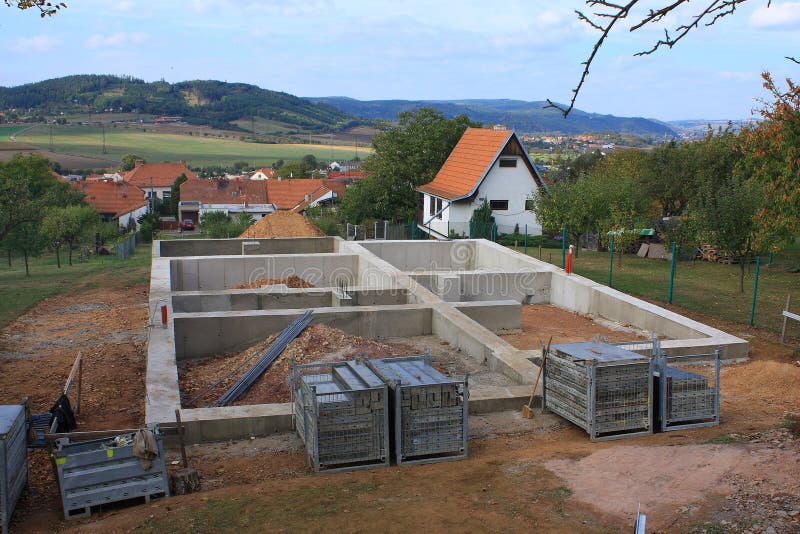 Concrete Foundation for a New House Stock Photo - Image of building ...