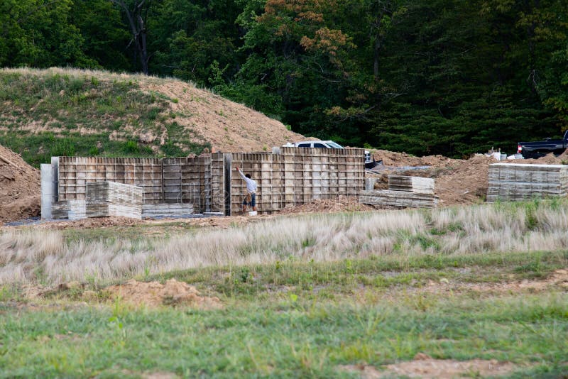 Concrete Foundation with Reinforcement and Metal Slab Construction Site ...