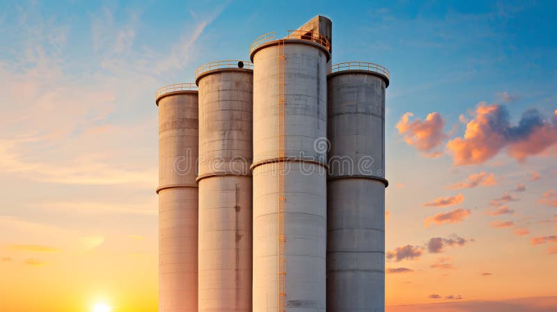 Industrial Silos at Sunset stock photo. Image of exterior - 371139058