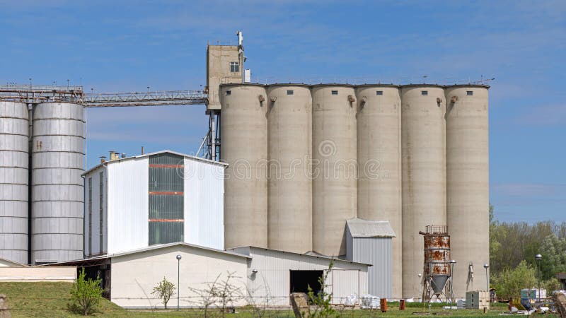 Concrete Grain Silo Storage Stock Photo - Image of village, field ...