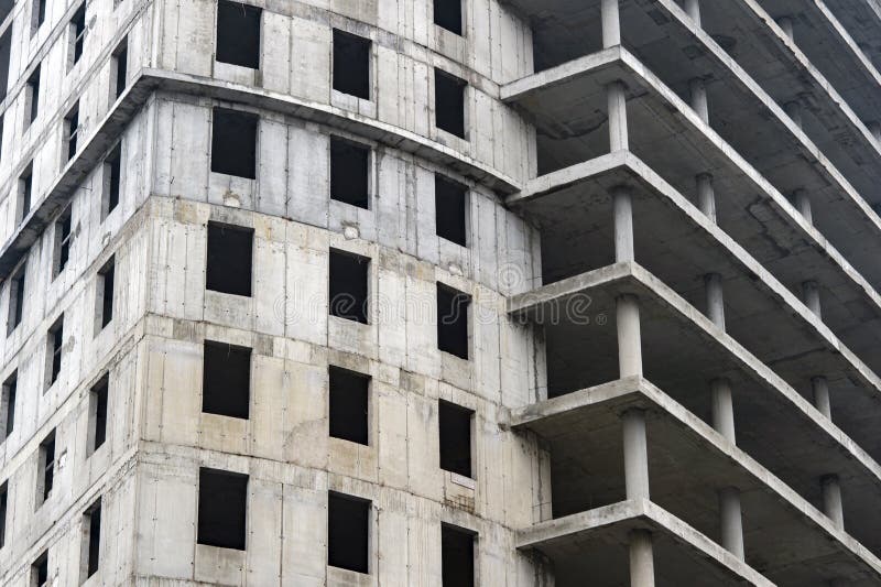 Concrete Gray High-rise Building Close -up Partially without External ... Concrete Gray High-rise Building Close -up Partially without External ...