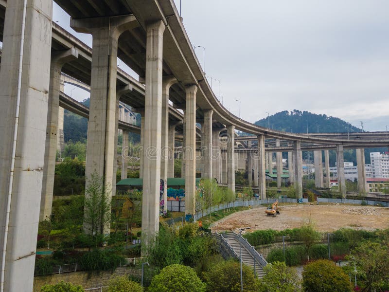 Concrete highway bridge stock image. Image of construction - 312784051