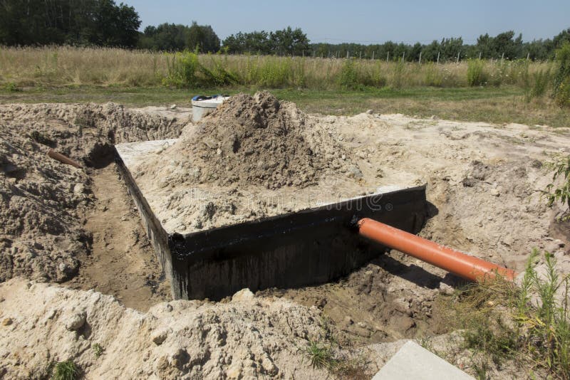 Concrete House Cesspit or Waste Water Tank Stock Photo - Image of grass ...