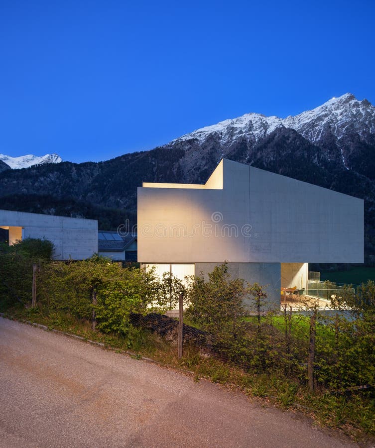 Concrete House, Night Scene Stock Photo - Image of modern, house: 73034012