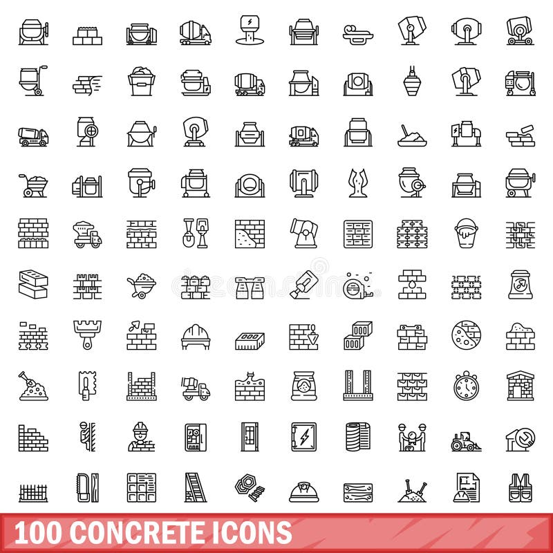 100 Concrete Icons Set, Outline Style Stock Illustration - Illustration ...